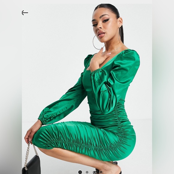 ASOS | Dresses | Asos Emerald Green Satin Midi Dress | Poshmark